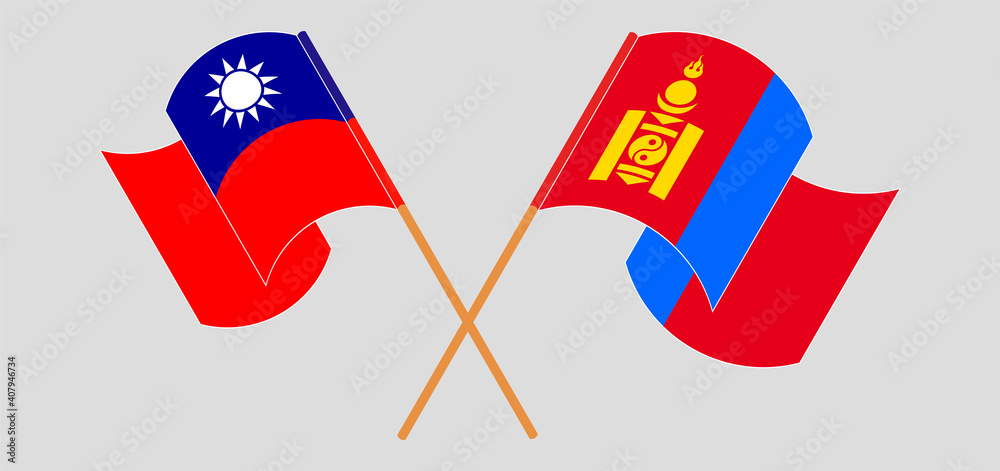 Crossed and waving flags of Taiwan and Mongolia Stock Vector | Adobe Stock