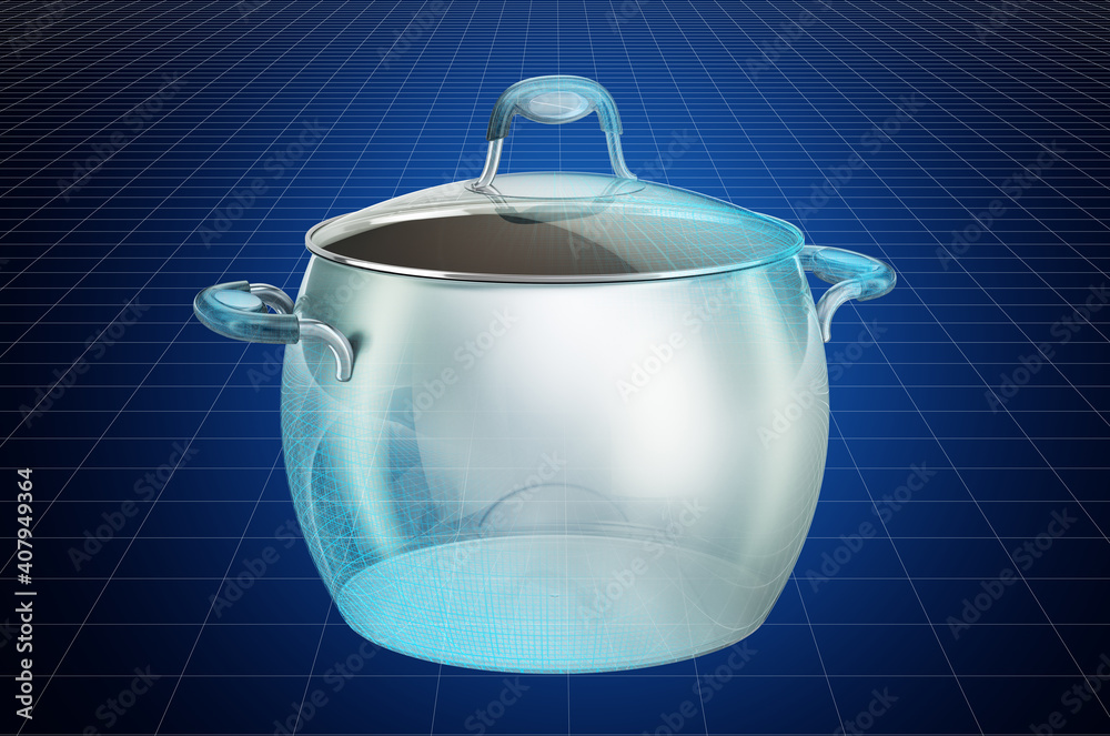 Visualization 3d cad model of steel stock pot with glass cover ...