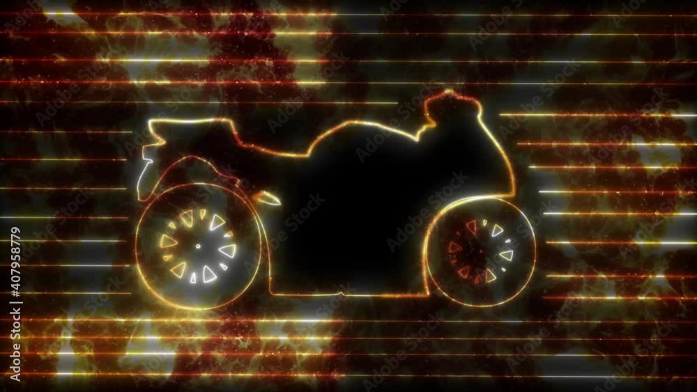 Burning motorcycle on road animation. fire of outline bike, racer ...