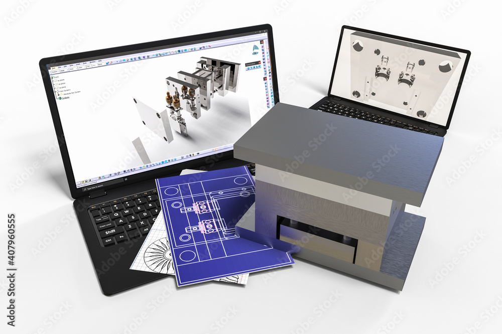 3D render image representing plastic mold design with the help of CAD ...
