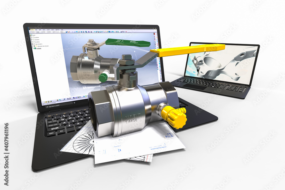 3D rendering representing computer aided design in pipeline industry ...