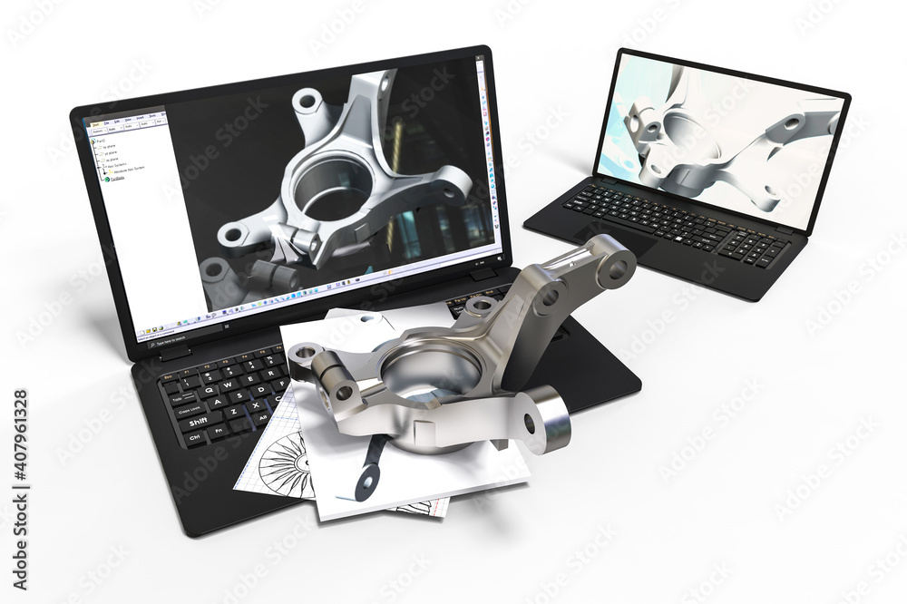 3D render image representing an cast iron part made for automotive with ...