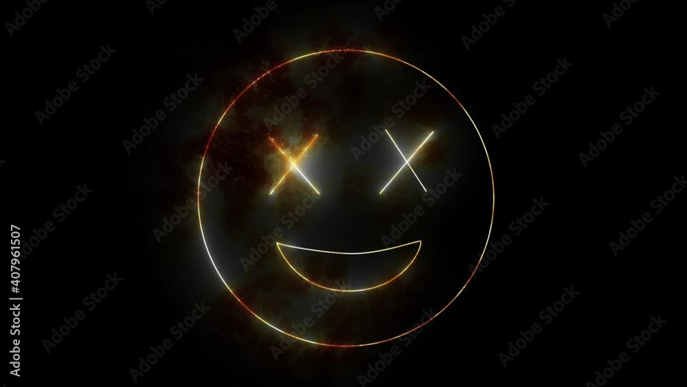 Neon burning emoji face, smiling sign. Web character with neon, glowing ...
