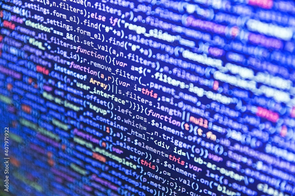 Big data concepts working in cyberspace environment. Program code PHP HTML CSS of site. Screen ...