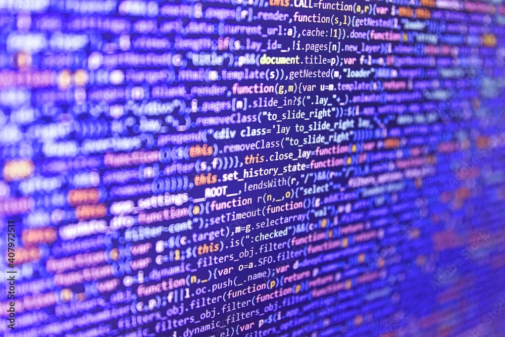 Real Html code developing screen. Developing programming binary code ...