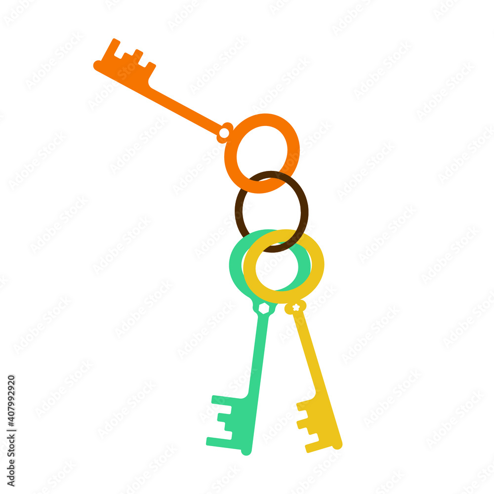 Keychain in 3 keys different colors and style, green, yellow and orange ...