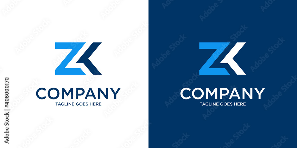 Abstract Initial Letter Z and K Linked Logo. with blue color isolated ...