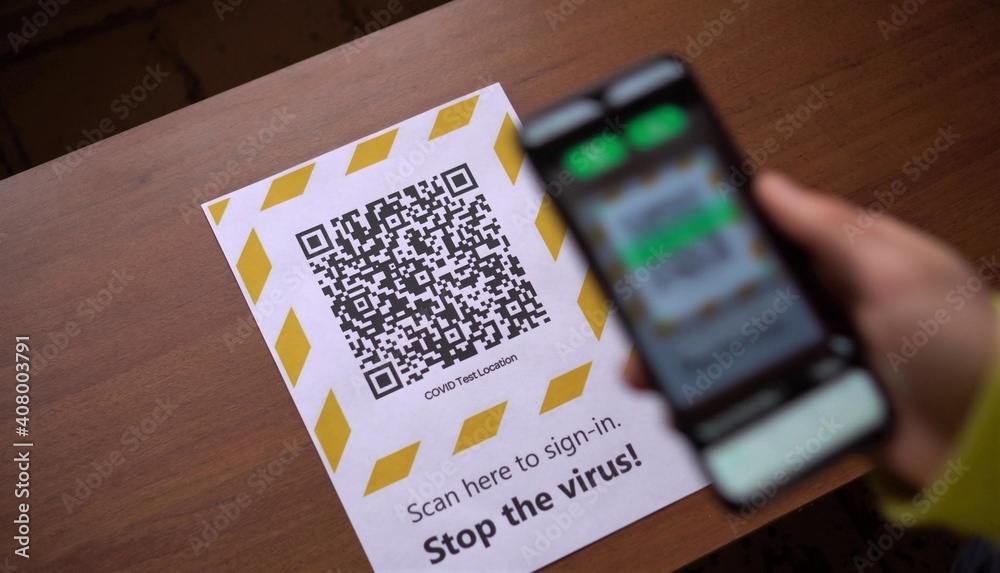 The QR code reader app during the Covid-19. Scan the QR code when ...