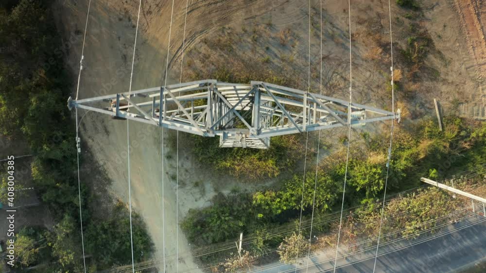 Transmission tower, power tower or electricity pylon. Consist of steel ...
