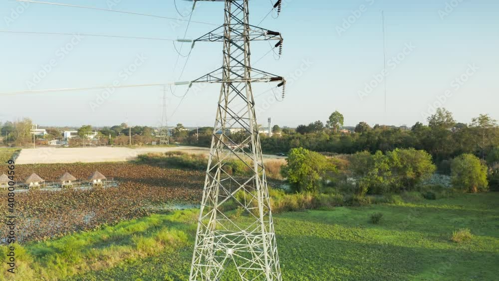 Transmission tower, power tower or electricity pylon. Consist of steel ...