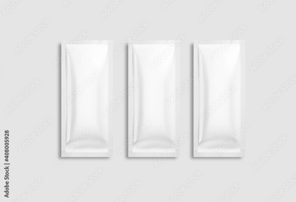 Blank sachet packaging for food, cosmetics, and hygiene. Mockup. 3D ...