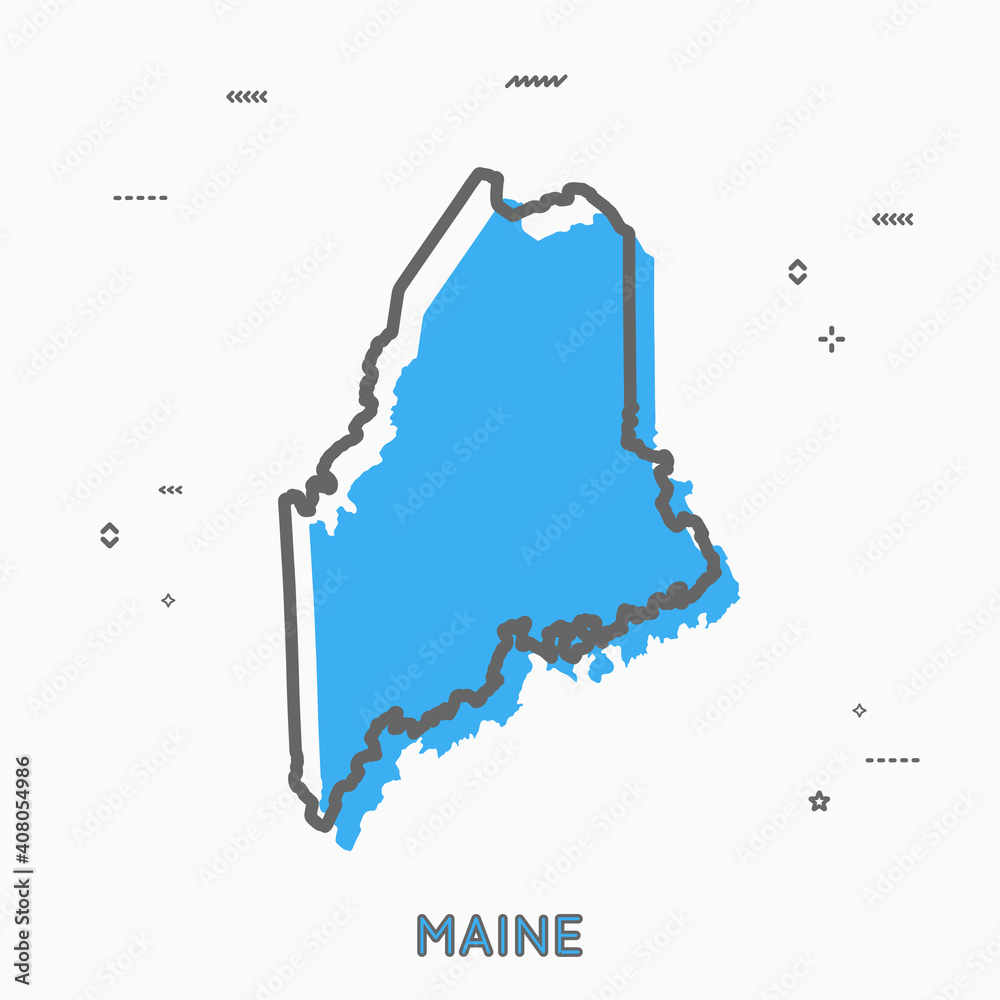 Maine map in thin line style. Maine infographic map icon with small ...