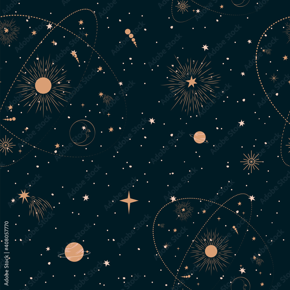 Seamless pattern with Mystical and Astrology elements, Space objects ...