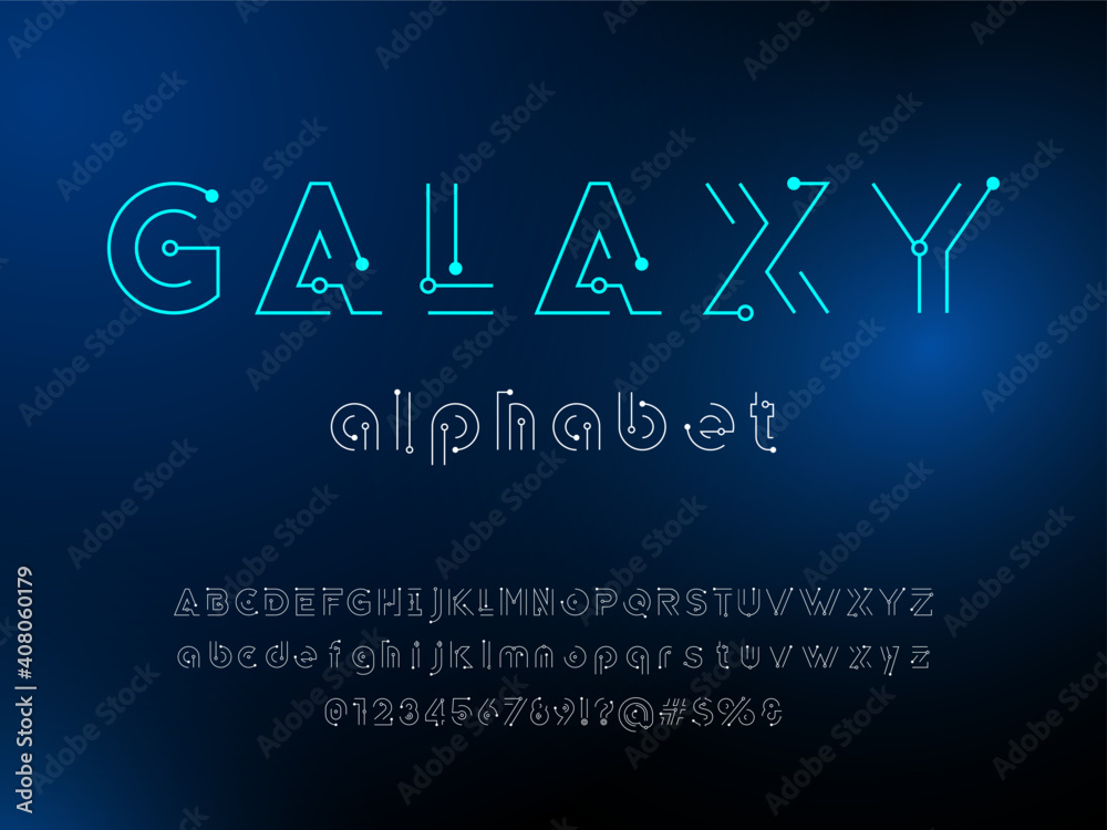 Sci-fi abstract futuristic alphabet design with uppercase, lowercase ...