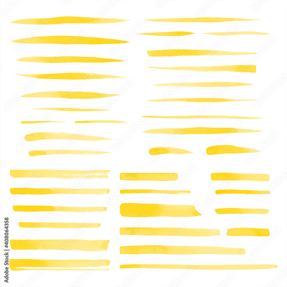 Obraz Set, collection of vector yellow watercolor brush strokes, uneven ...