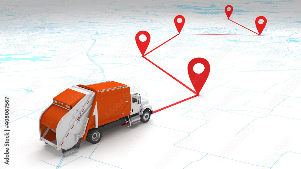 Poster concept garbage truck route on the map – Wall Art | UkPosters