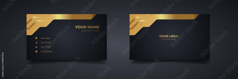 Modern gold business card print template. Contact card for company. Two ...