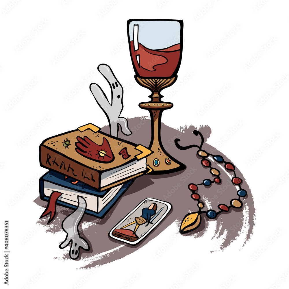Vector illustration of magician's table with magic attributes ...