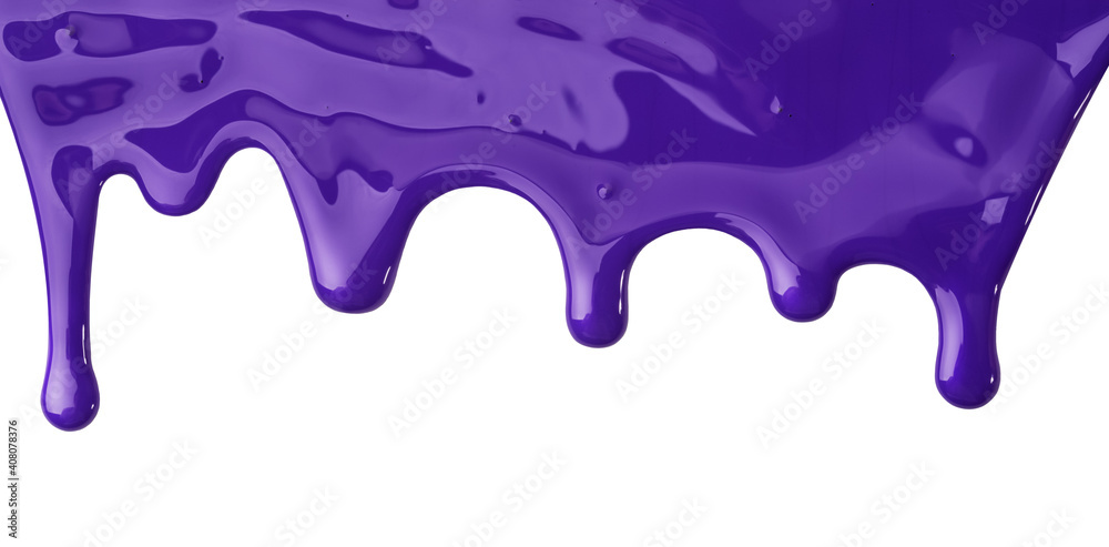 Acrylic violet paint dripping with drops isolated on white background ...