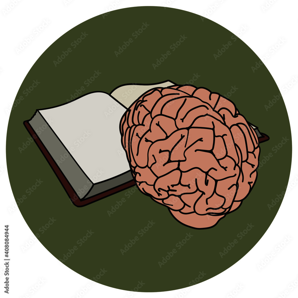 Vetor de brain reading a book, head working intelectual thinking theme ...