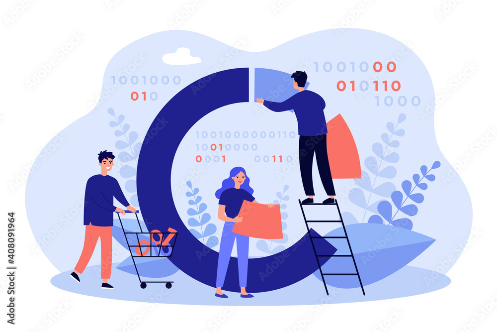 Tiny people analyzing data process diagram, Analysts testing binary ...