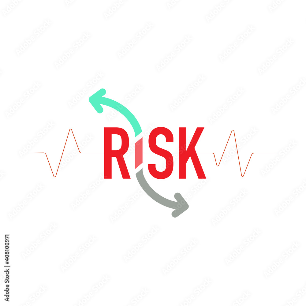 Risk typographic design. Upward and downward arrow with heartbeat line ...
