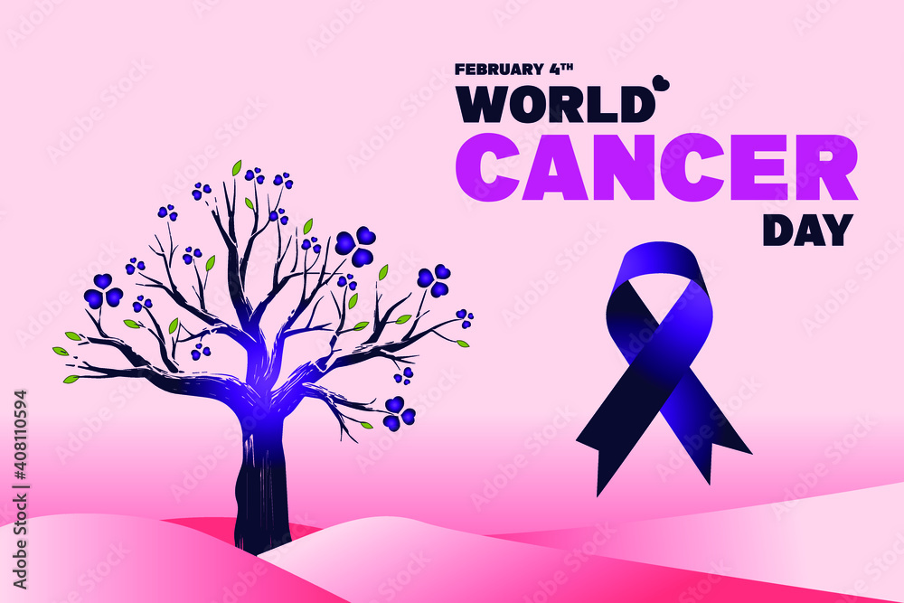 Vector illustration of World Cancer Day concept with ribbon and tree ...