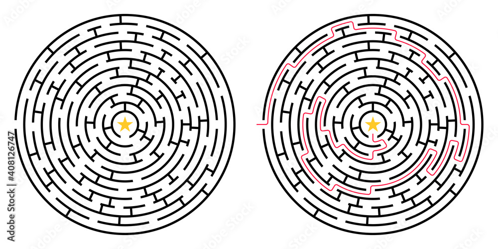 Labyrinth game. Circle maze puzzle. Find the right way, path or ...