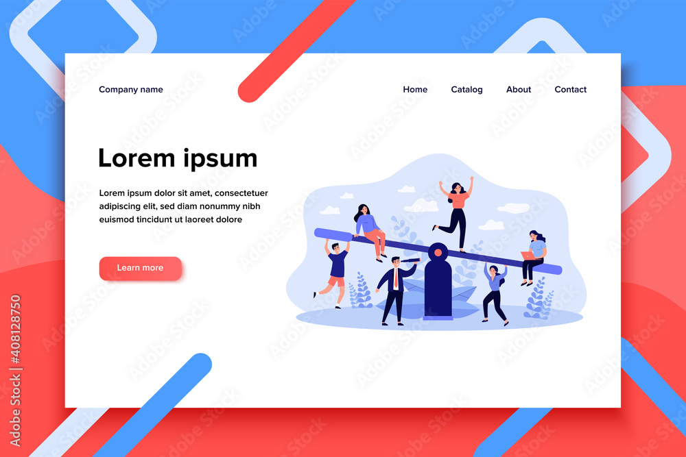 Business team competition. Groups of people balancing on seesaw ...