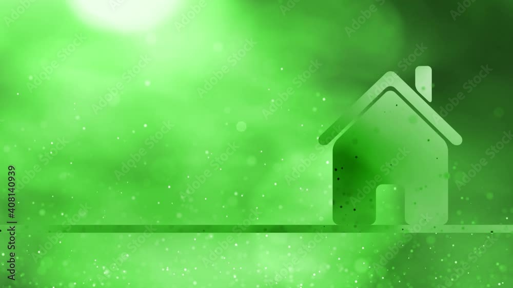 Green bokeh eco house animation background. Conceptual home house icon ...