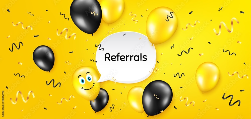Referrals symbol. Balloon confetti vector background. Referral program ...