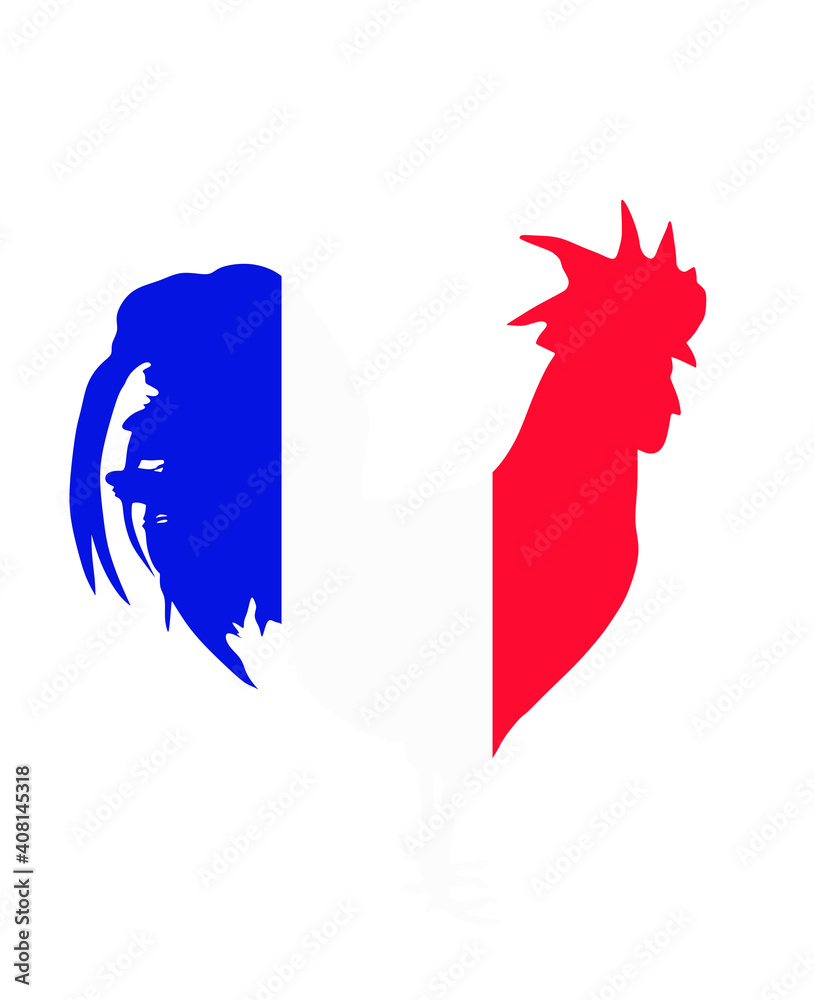 French flag over rooster vector silhouette isolated on white background ...