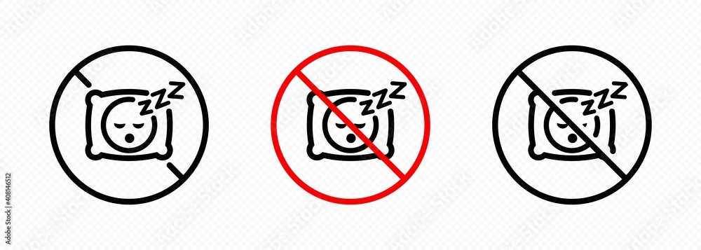 No sleep icon set. No pillow symbol. No sleeping sign in black. For ...