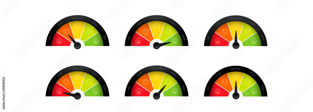 Mood scale icon set. Smiley face satisfaction emoticon happiness smile ...