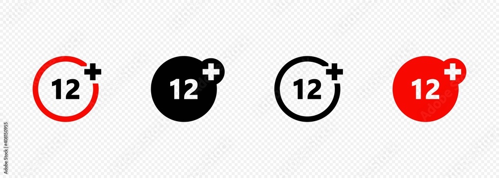 Set of age restriction icons. 12 age limit concept. Adults content icon ...