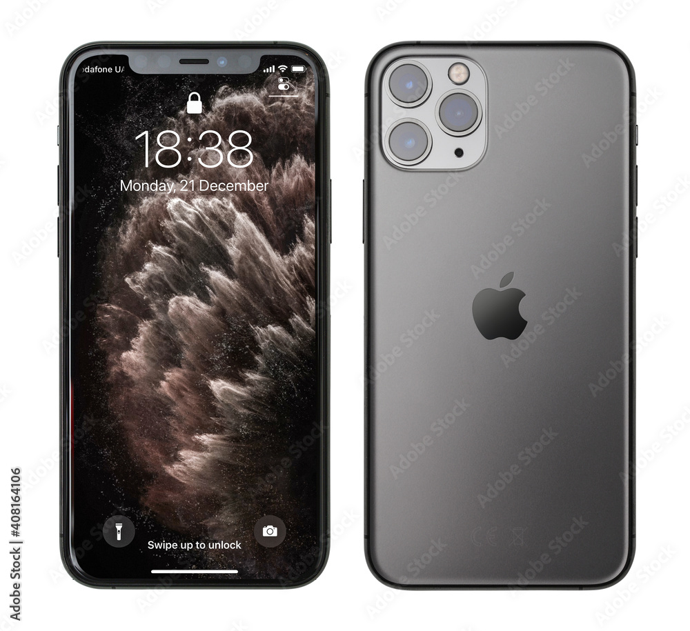 Front and back view of new Apple iPhone 11 Pro Space Gray Stock Photo ...