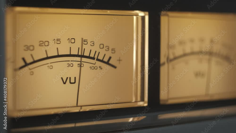 Audio signal levels monitoring audio console on classic sound amplifier ...
