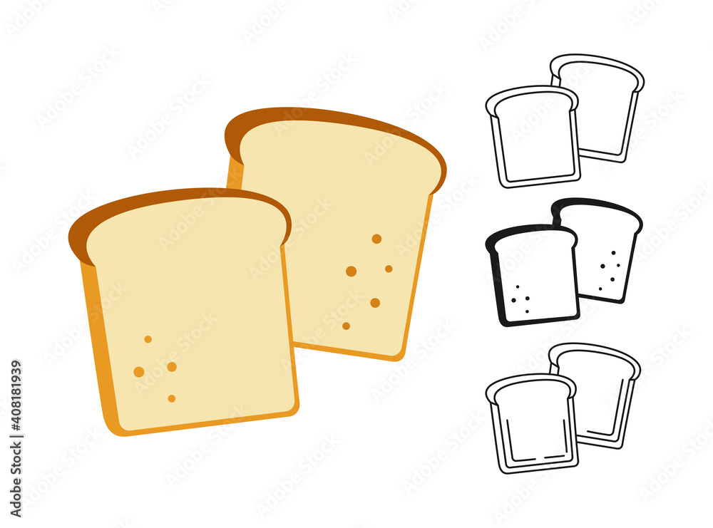 Slice Bread icon set. Sliced bakery line and black glyph style. Hand ...