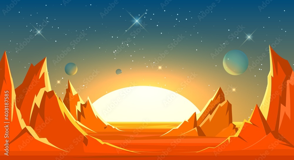 Cartoon space landscape Stock Vector | Adobe Stock