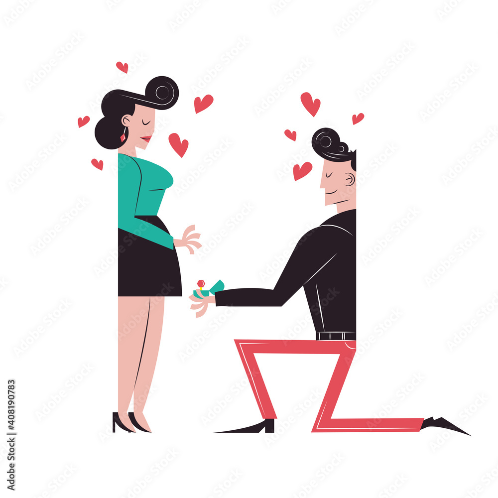 Romantic couple cartoons and marriage proposal vector design Stock ...