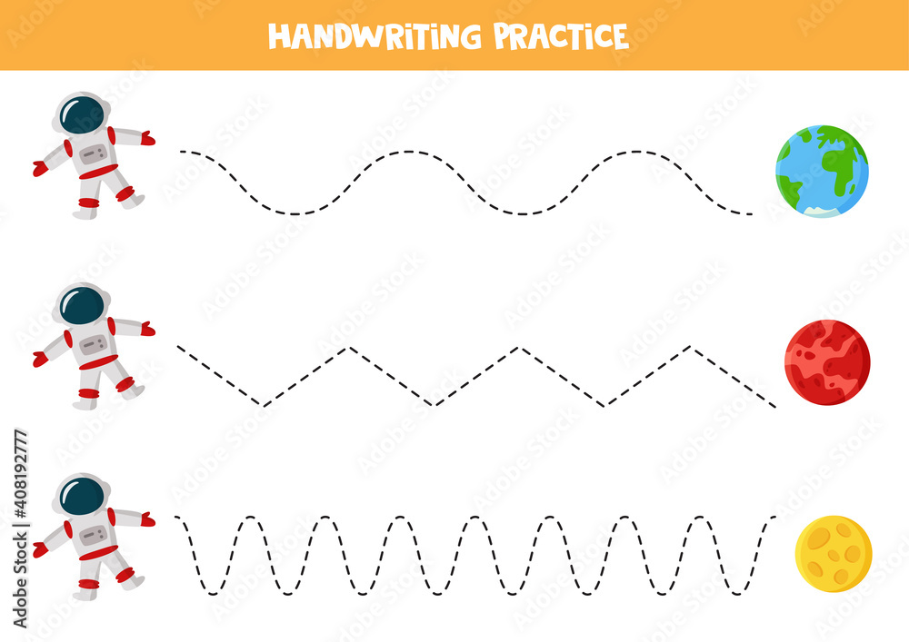 Trace the lines between astronaut and solar system planets. vector de ...