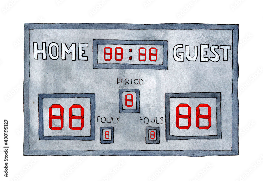 Watercolor sketch scoreboard for sports games. Stadium electronic ... Watercolor sketch scoreboard for sports games. Stadium electronic ...