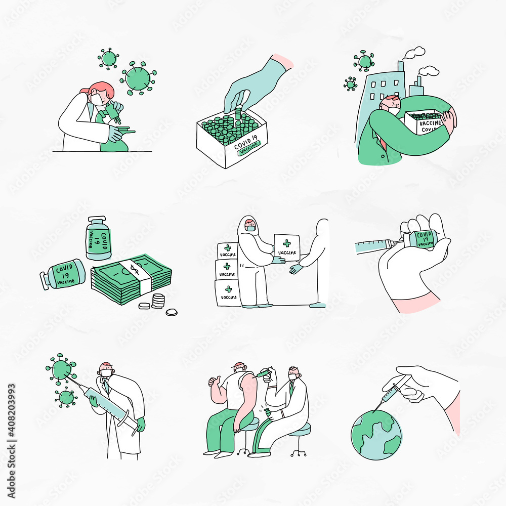 Covid 19 vaccine development vector doodles illustration Stock Vector ...