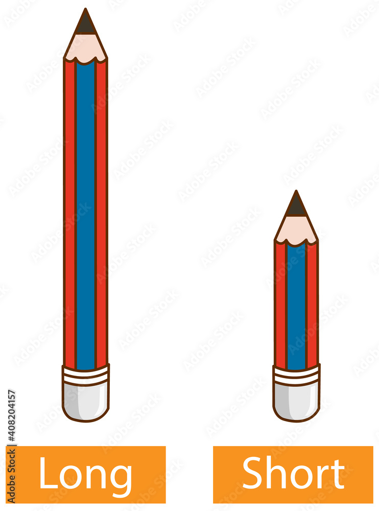 Opposite adjective words with long pencil and short pencil on white ...