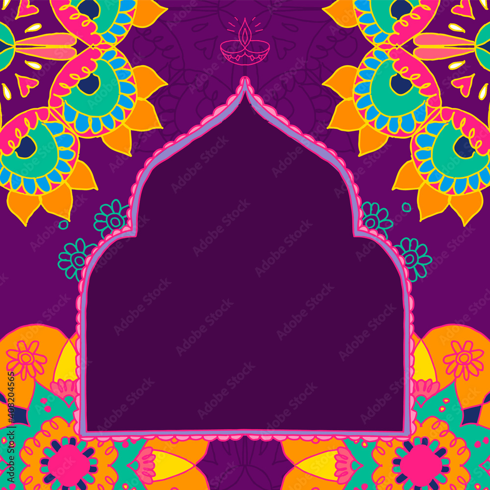 Diwali festival rangoli Indian vector frame Stock Vector | Adobe Stock