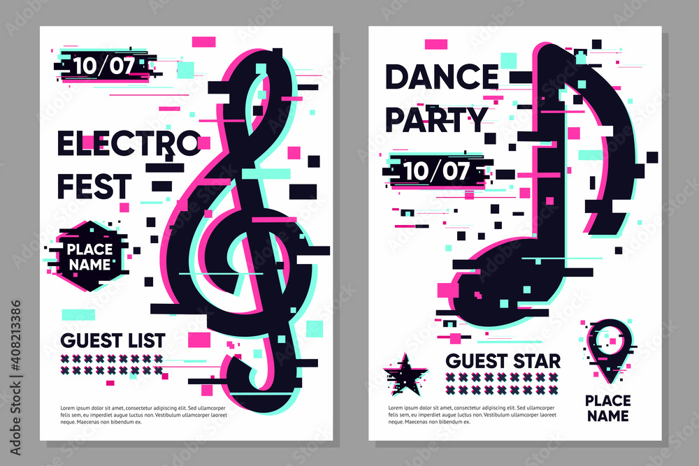 Posters set with music notes. Party background, vector musical signs ...