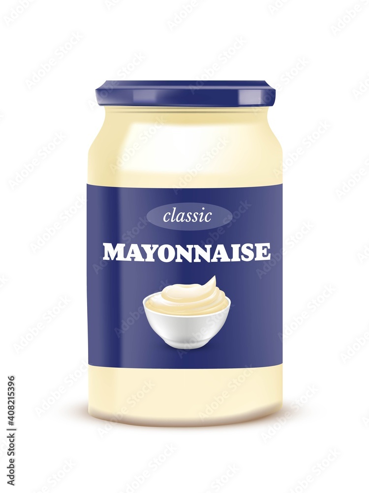 Mayonnaise sauce bottle with cap. Closed jar with mayo vector ...