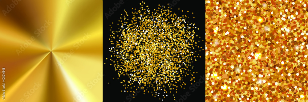 Set of three festive gold glitter backgrounds. Brushed Metal Sheet ...