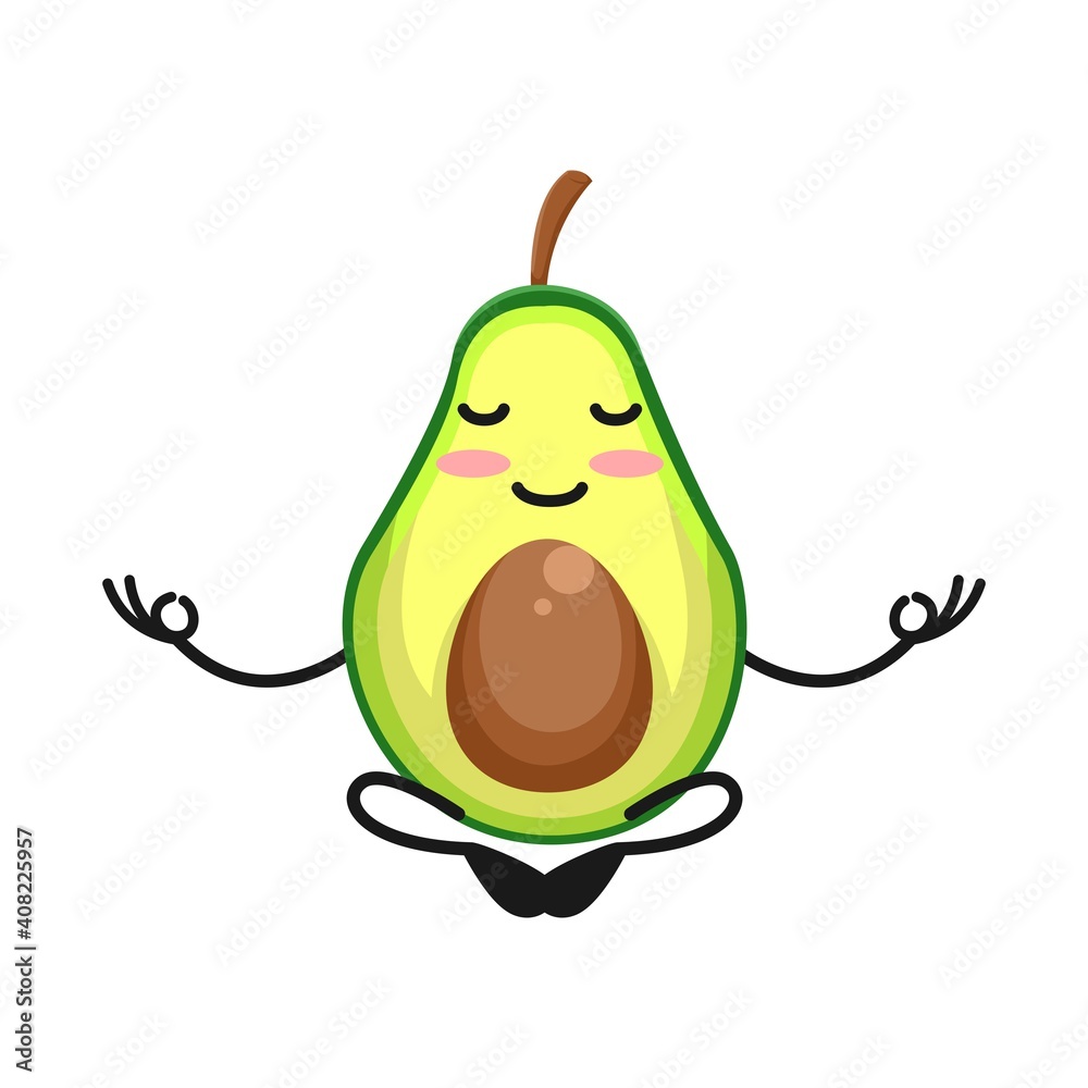 vector illustration of cute avocado fruit meditation or character yoga ...