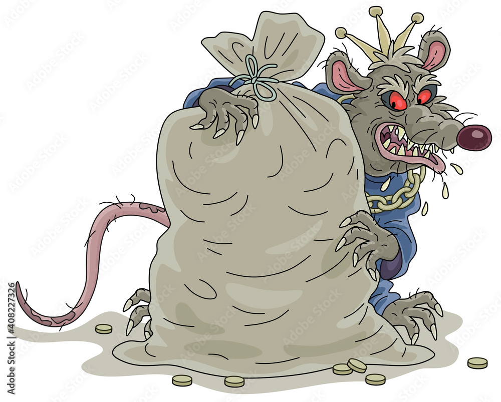 Spiteful and greedy of gain old rat king with a shabby tail, grinning ...